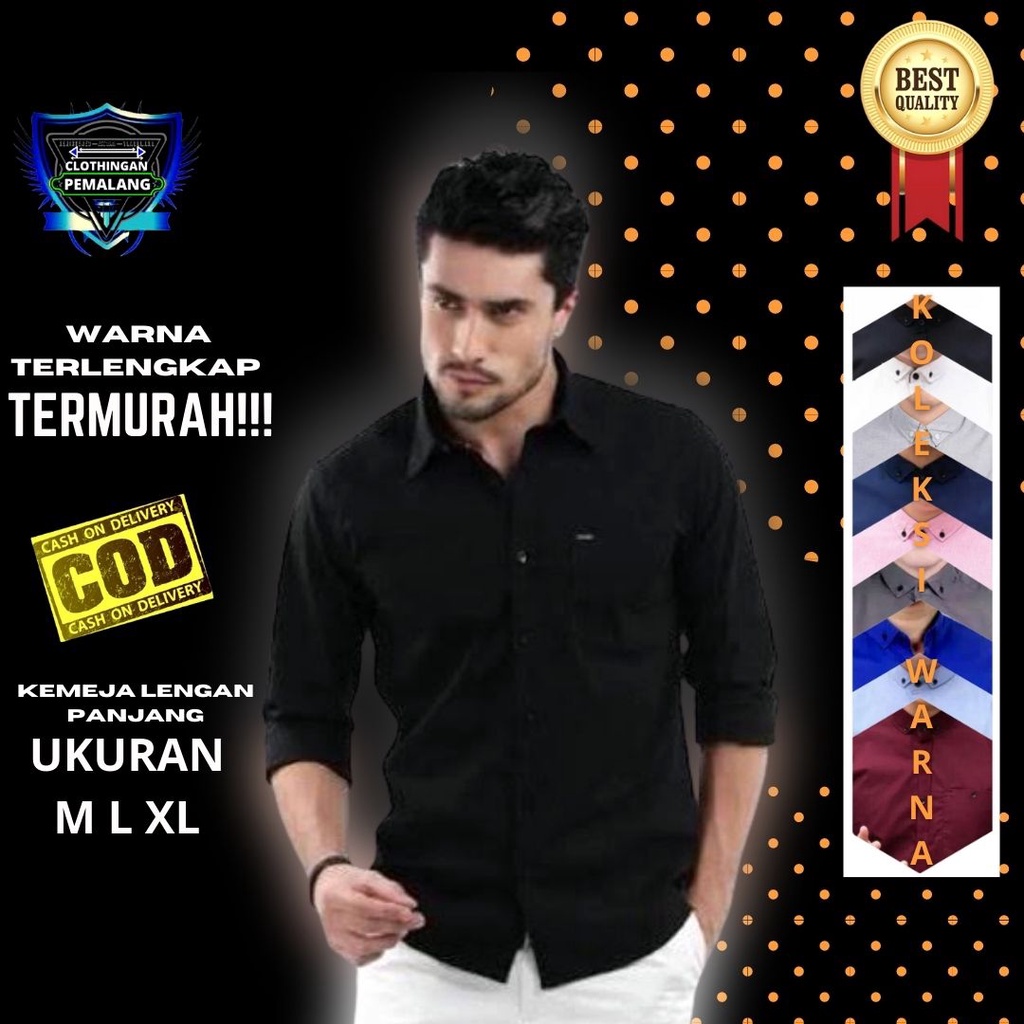 Jual HEM Kemeja Pria Polos Murah Pakaian Kerja Kasual Lengan Panjang ...