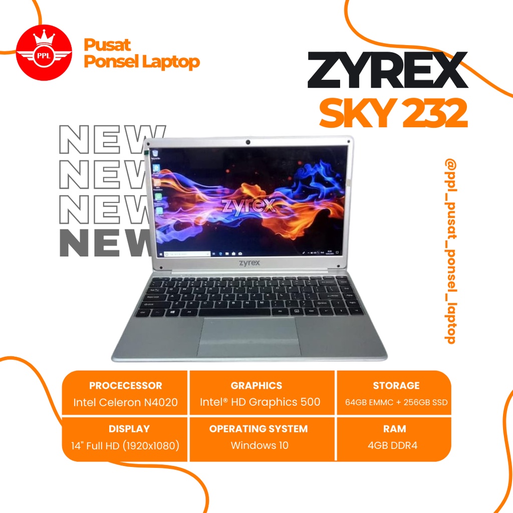 Jual ZYREX SKY 232 INTEL CELERON N4020 | RAM 4GB DDR4 | 256GB + EMMC 64GB | 14" INC | WIN 10 ...