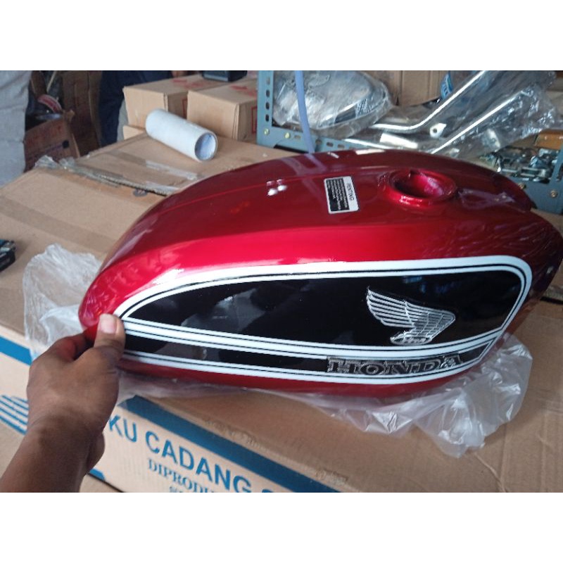 Jual tangki cb glatik merah maron kombinasi hitam strip putih | Shopee ...