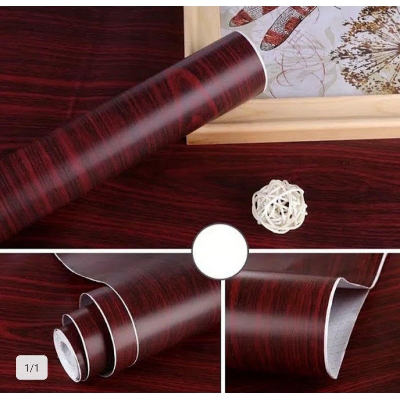 Jual wallpaper sticker dinding motif kayu jati warna merah marun ...