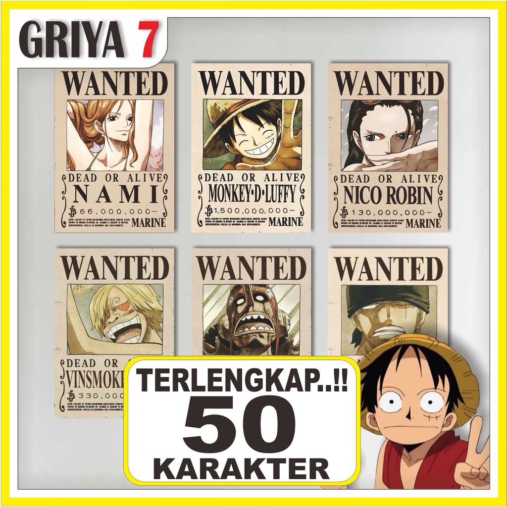 Jual (COD) POSTER KAYU BOUNTY ONE PIECE WANTED BURONAN HIASAN DINDING ...