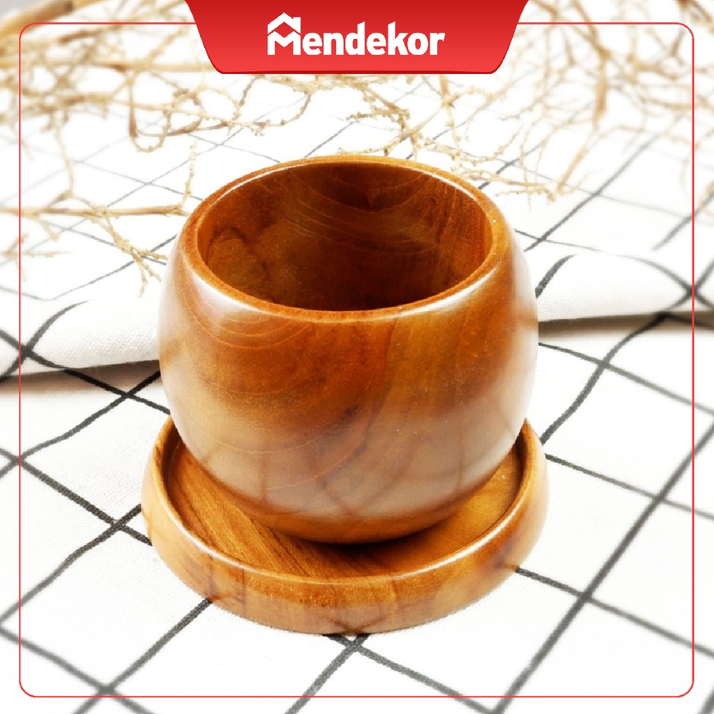 Jual Gelas Minum Kayu Jati Mug Bulat Tahan Panas Dapat Coaster Tatakan ...