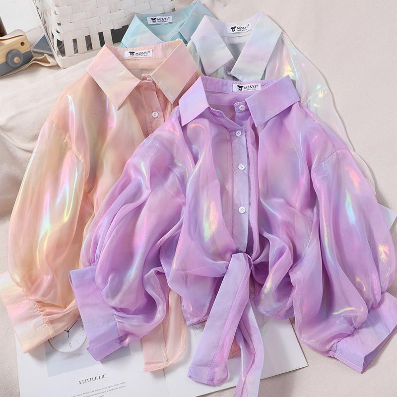 Jual 【Clearance】Colorful Shimmer Shirt Long Sleeve Atasan Wanita Lengan ...