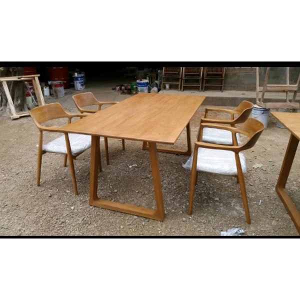 Jual Meja Makan Minimalis Kayu Jati Jepara 4 Kursi Berbusa MURAH FULL JATI | Shopee Indonesia