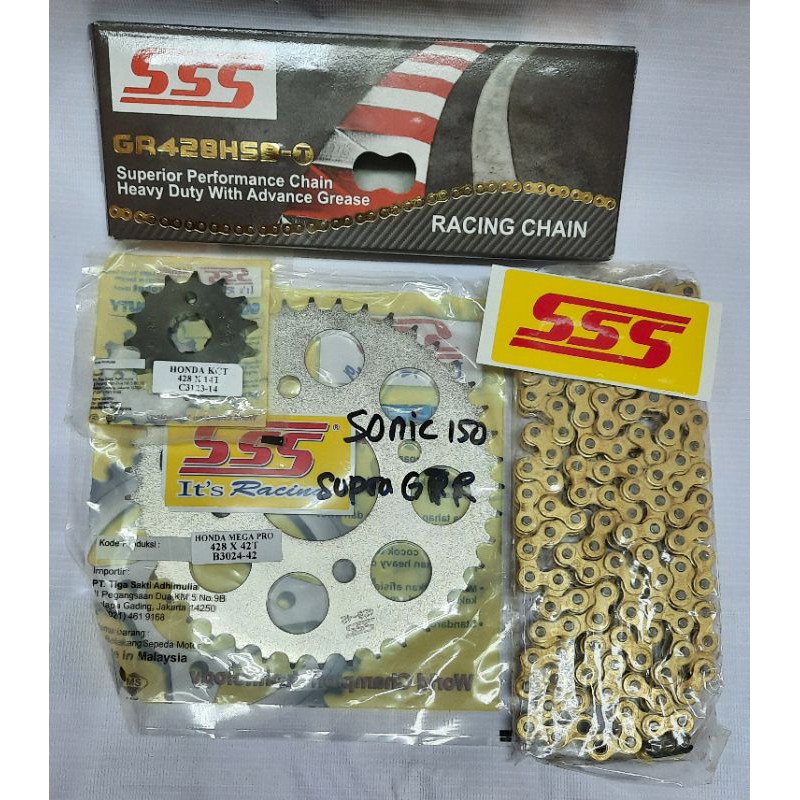 Jual GEAR GIR SET SSS 428 HONDA SONIC 150 SUPRA GTR VERZA MEGAPRO CB 150R 1 SET FULL SSS RANTAI ...