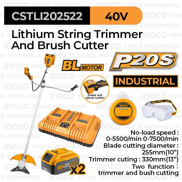 Jual Cordless Bush Cutter Brushless INGCO CSTLI202522 Potong Rumput ...