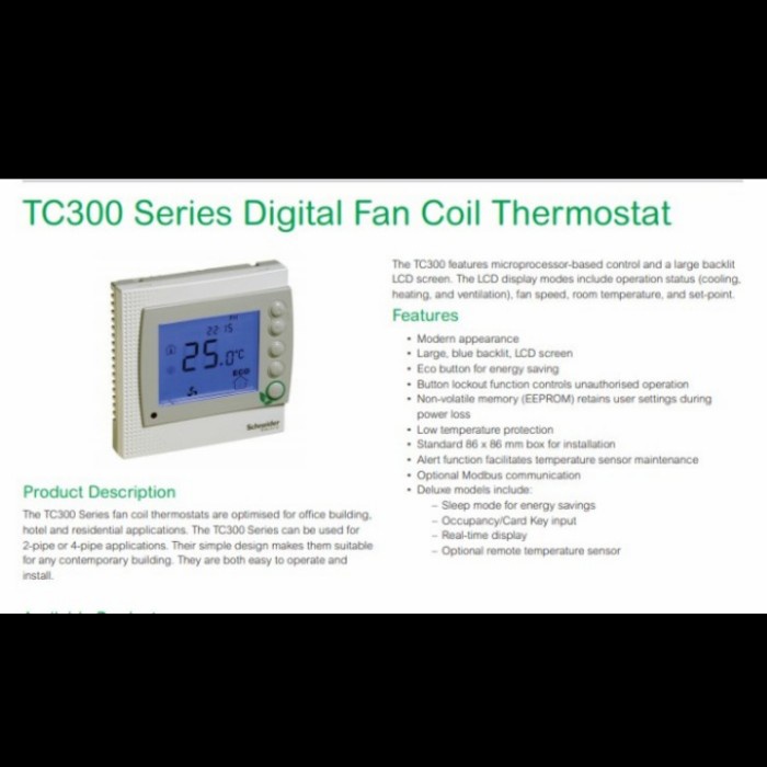 Jual TC303-3A2DLMS Deluxe FCU Thermostat for 2-positionon/off (2-wire ...