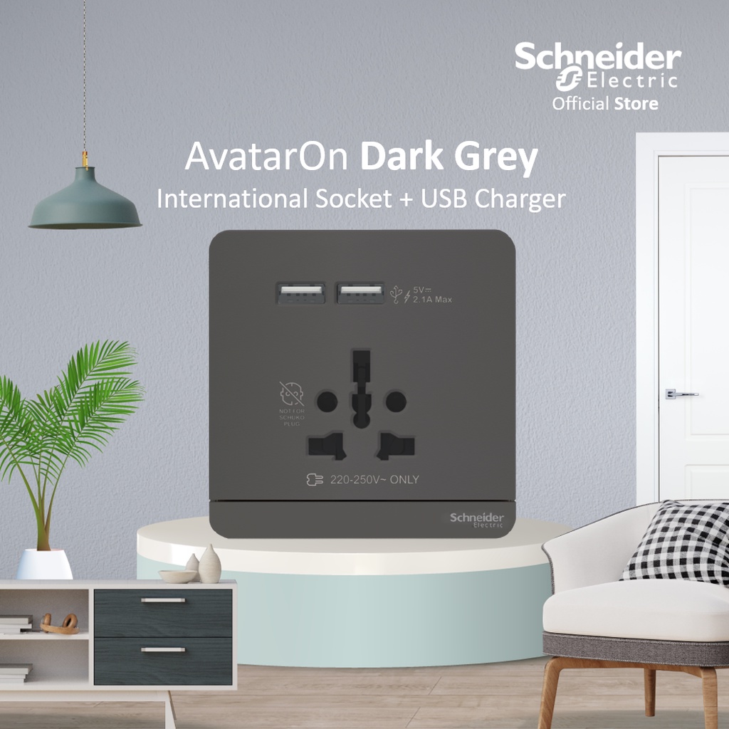 Jual Schneider Electric AvatarOn Int Socket 16A USB 2.1A - E8342616USB ...