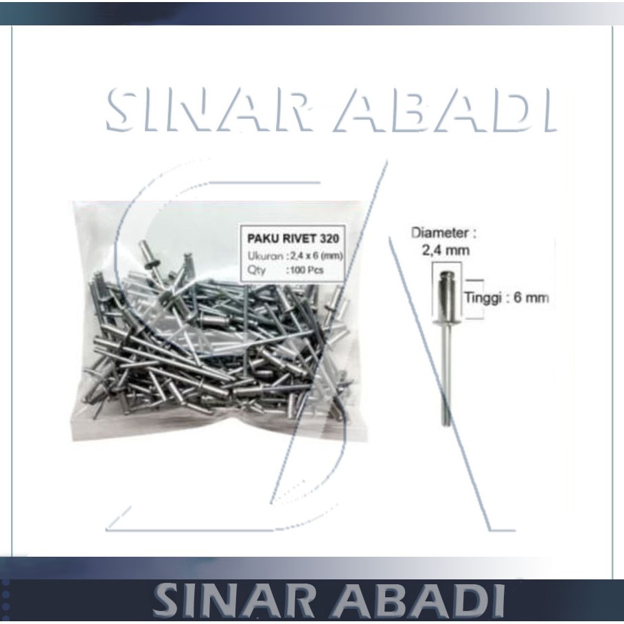 Jual PAKU RIVET 320 - 2.4 X 6 MM BLIND RIPET RIFET TEMBAK ALUMINIUM 100 ...