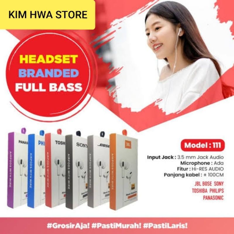 Jual HEADSET / EARPHONE PURE BASS / EARPODS / HF UNIVERSAL SERIES 111 ...
