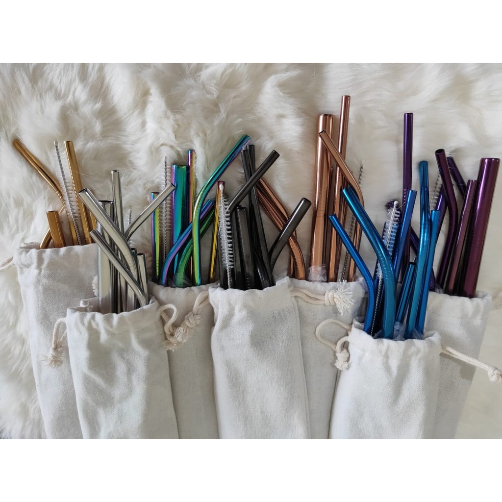 Jual Stainless Straw Package ( Pouch White) - Pipet Besi / Pipet ...