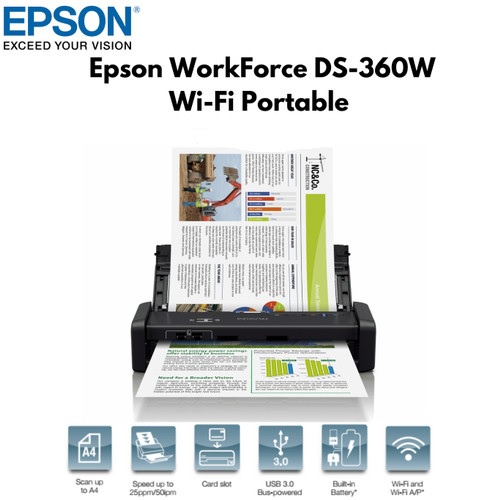 Jual Scanner Epson WorkForce DS 360W Portable Scanner ADF + Battery Wi ...