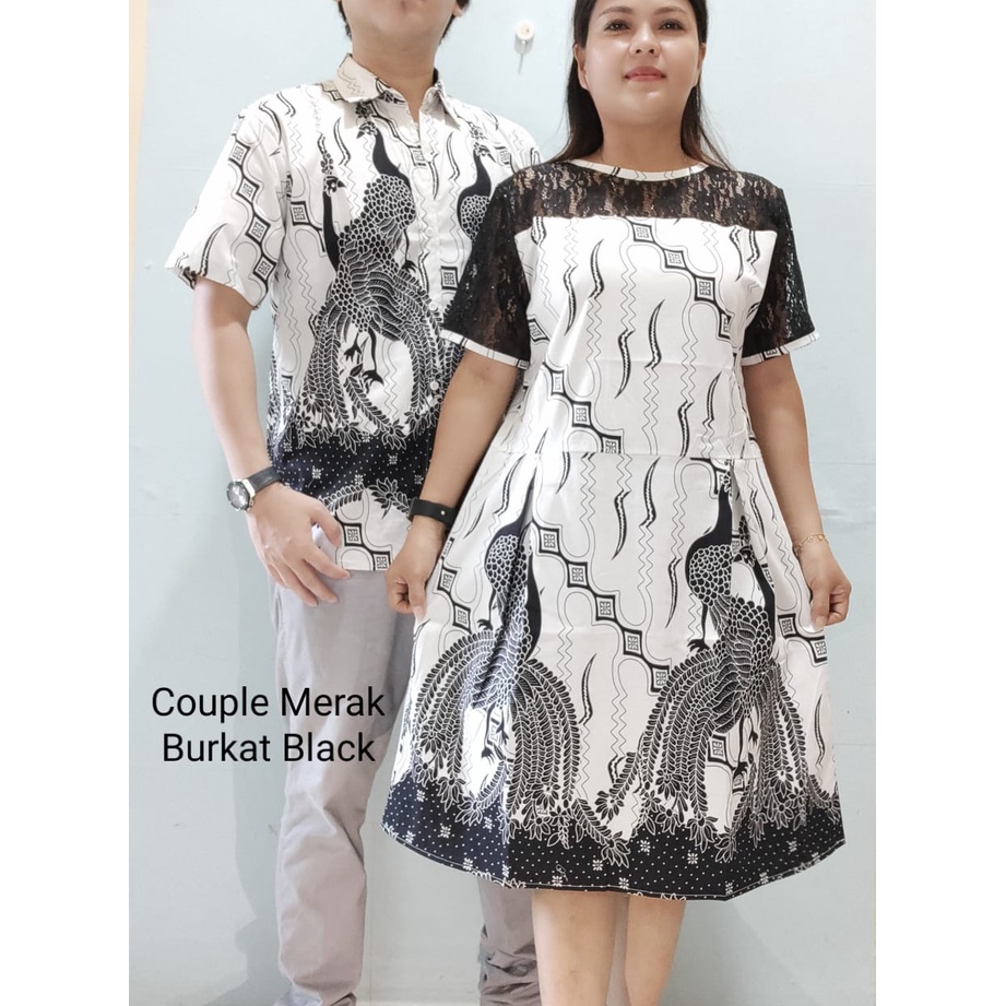 Jual COUPLE kemeja dan dress batik MERAK kombinasi brukat.katun stretd ...