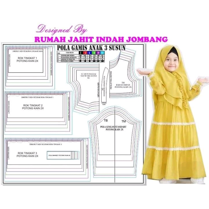 Jual Pola Jiplak Pola Instan Pola Gamis Anak 3 susun Ukuran 2-12th | Shopee Indonesia