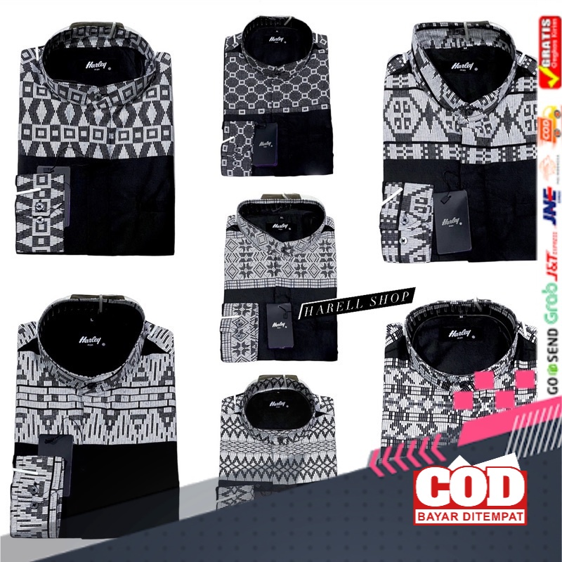 Jual Kemeja Koko Harley warna hitam pekat dengan motif tangan panjang ... Jual Kemeja Koko Harley warna hitam pekat dengan motif tangan panjang ...