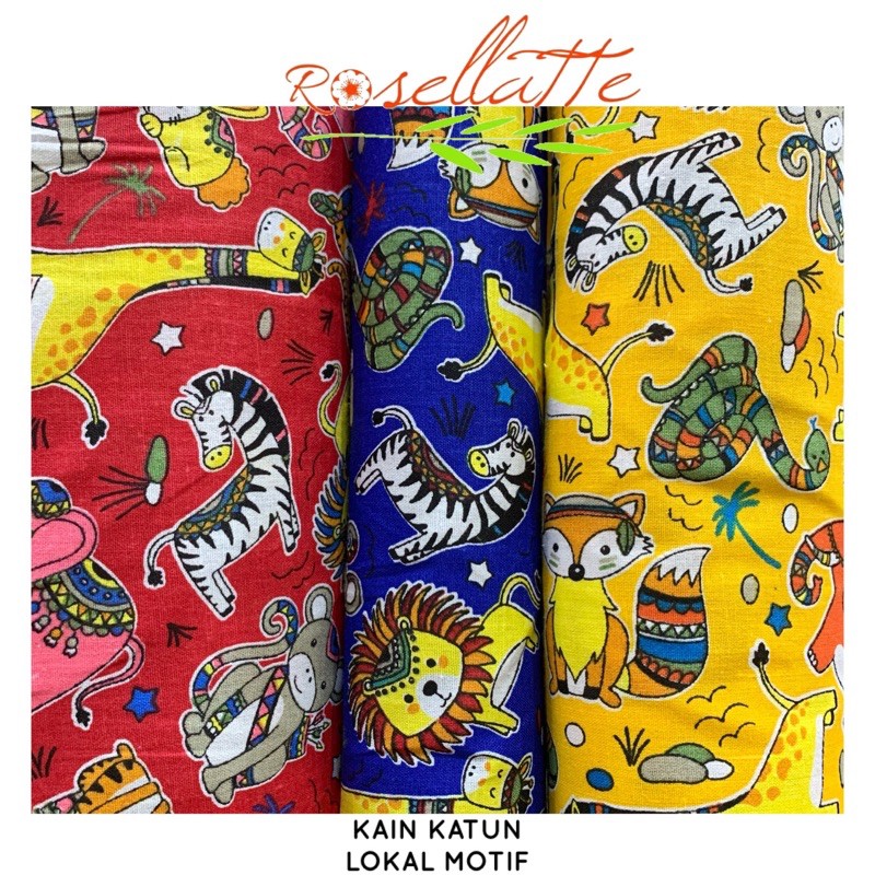 Jual KAIN KATUN LOKAL MOTIF ANIMAL ZOO LION GIRAFFE | Shopee Indonesia