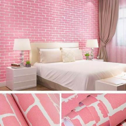 Jual Wallpaper Dinding Ukuran 45 Cm X 10 M Motif Bata Pink | Shopee Indonesia