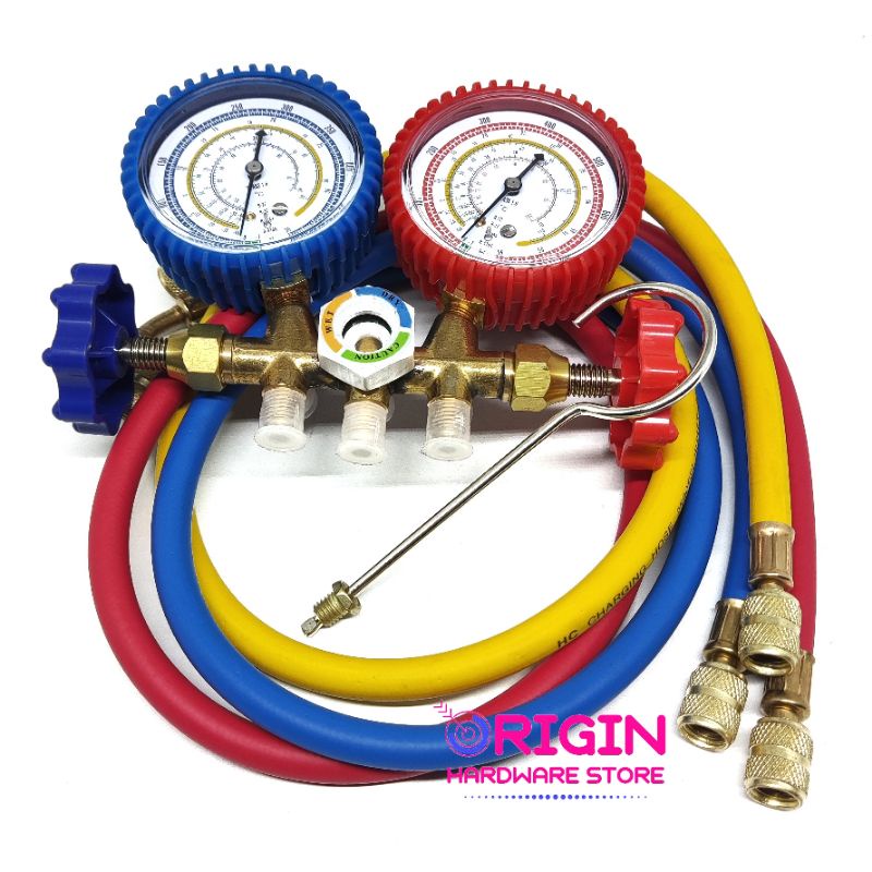 Jual Manifold Double Multi SET Selang/Alat Ukur Tekanan Freon R22-410-134 | Shopee Indonesia
