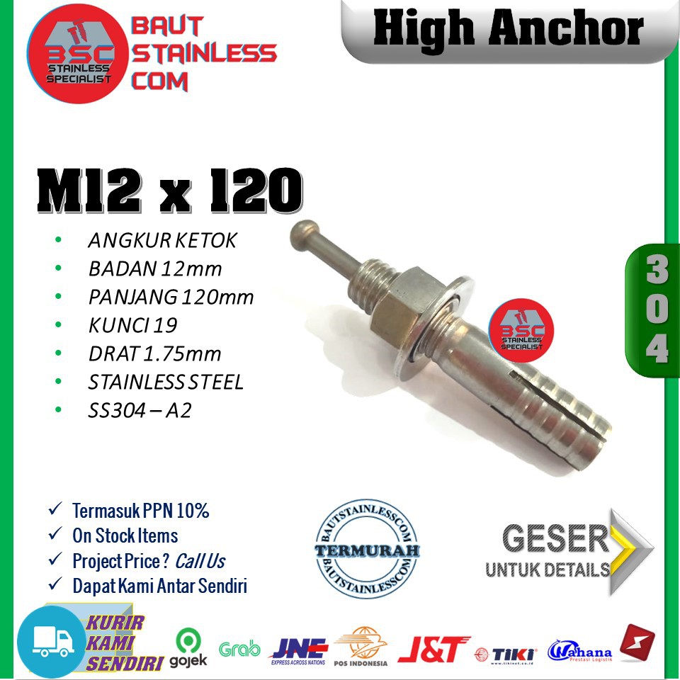 Jual HIT HIGH ANCHOR ANGKUR KETOK DYNABOLT GETOK STAINLESS SS304 ...