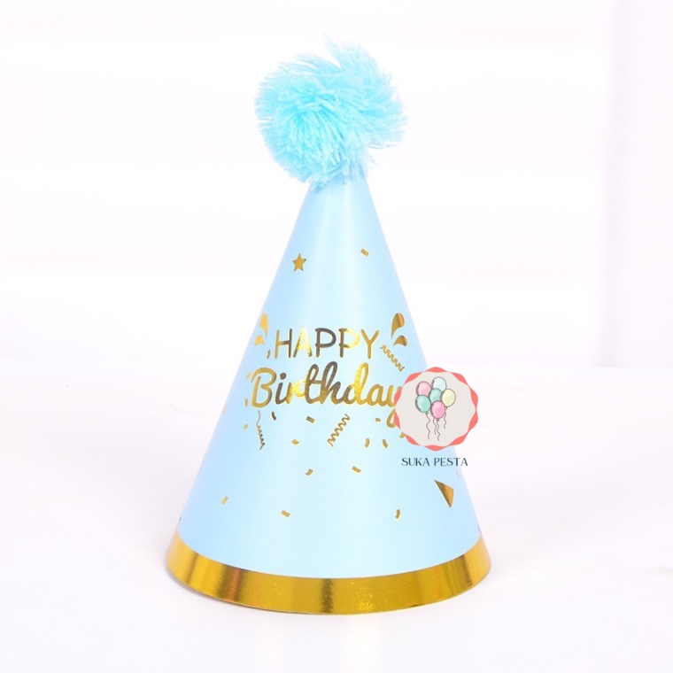 Jual TOPI ULTAH KERUCUT MIX POMPOM / BIRTHDAY PARTY HAT / TOPI PESTA ...