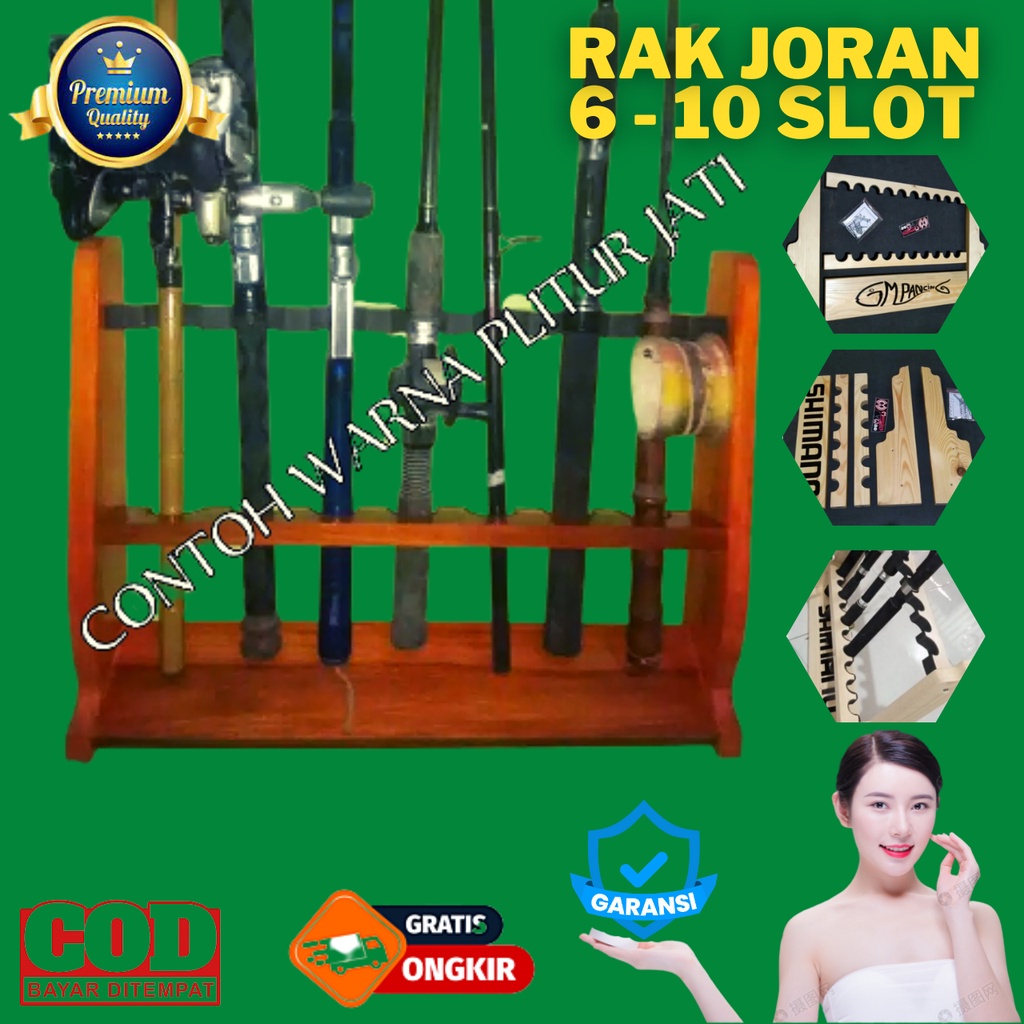 Jual Rak joran pancing bahan kayu jati belanda isi 6 7 8 10 Slot Rak ...