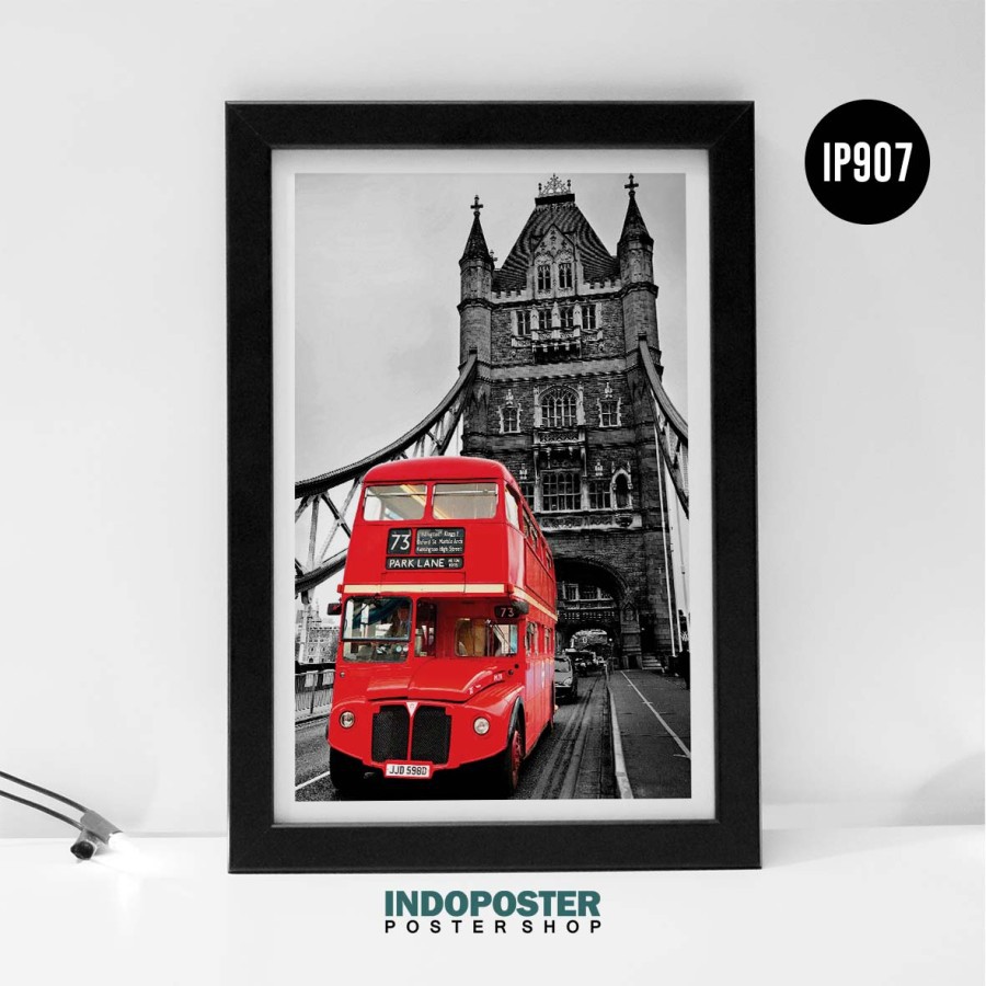 Jual Poster Red Double Decker Bus Merah London Bridge England Inggris ...