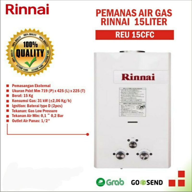 Jual Water Heater Gas Rinnai 15Liter REU 15CFC | Shopee Indonesia