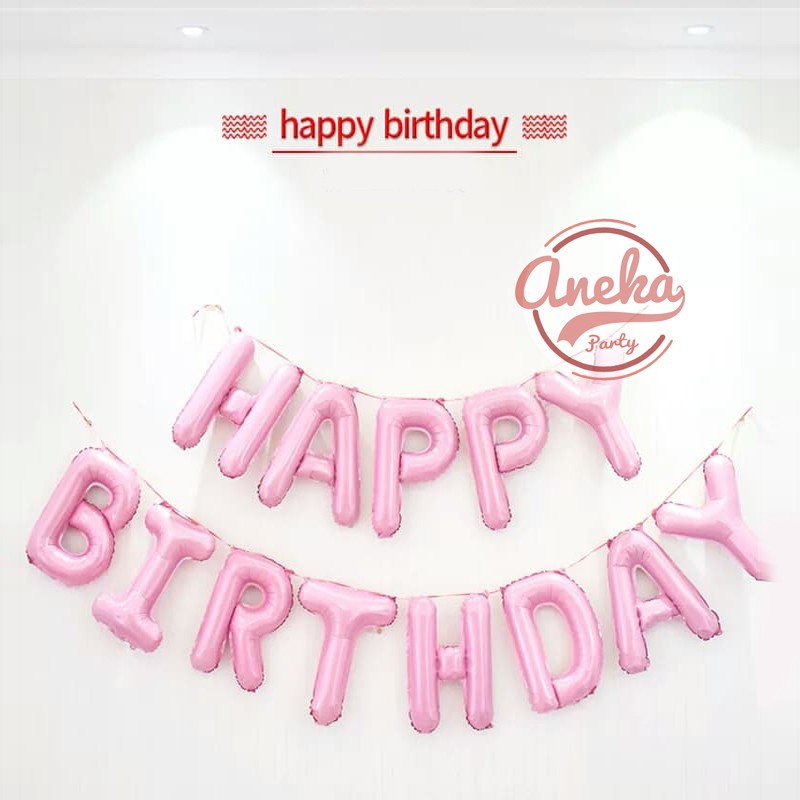 Jual Balon Foil Huruf Set Happy Birthday pink polos / paket huruf hbd ...