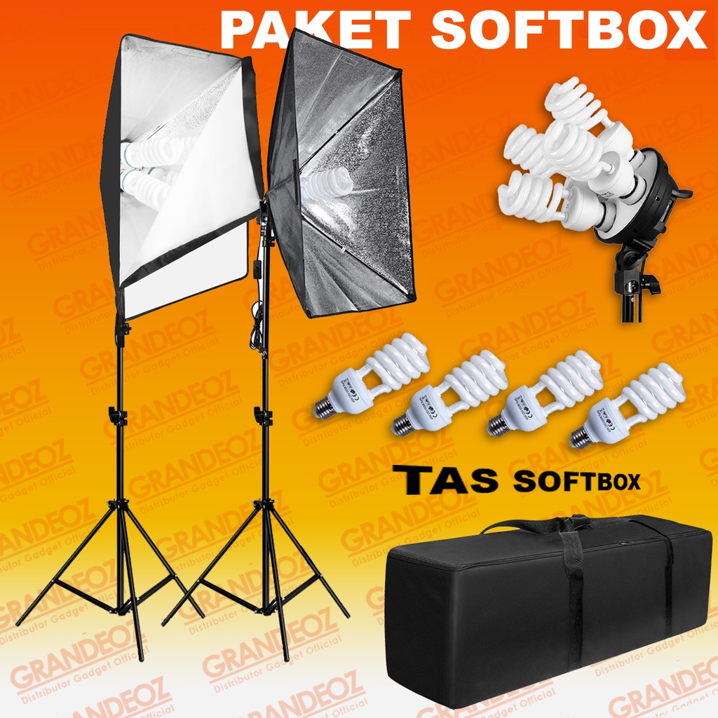 Jual 2 SET PAKET LAMPU STUDIO FOTO / VIDEO SOFT BOX E27 50x70cm 1 - 4 ...