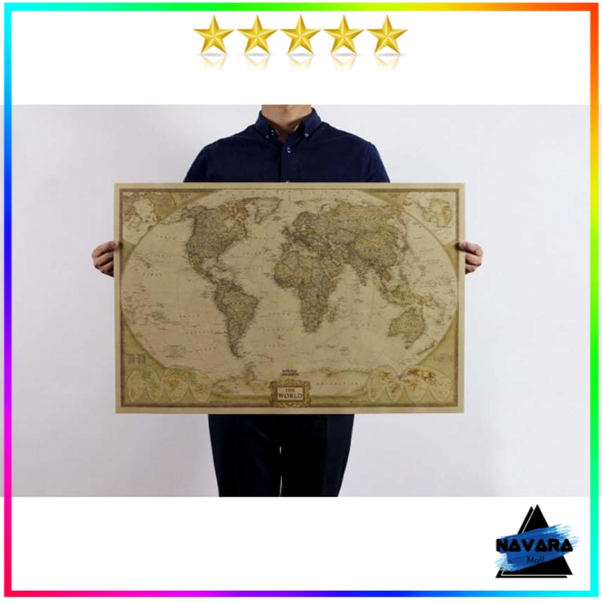 Jual Hiasan Dinding Poster Peta Dunia Matte Kraft Paper Material 104 x ...