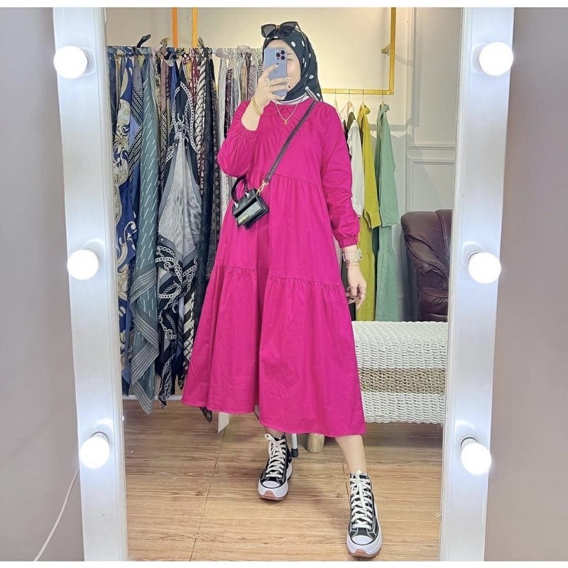 Jual Tunik midi dress/midi dress rampel/ rempel midi dress/ tunik dress ...