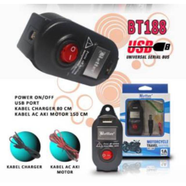 Jual Charger aki motor BETER BT-188 chager hp dimotor buat gojek grab ...