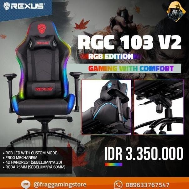 Jual Rexus Gaming Chair / Kursi Gaming RGC 103 V2 RGB LED | Shopee ...