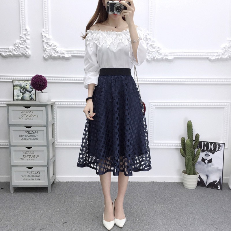 Jual KARAKOREA R602 Yoona Flare Skirt /Rok Midi Rok Maxi Rok Panjang ...
