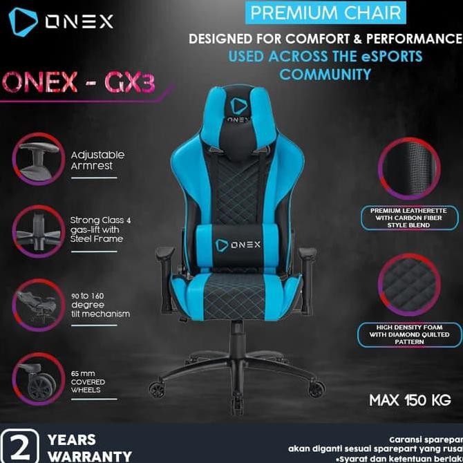 Jual Onex Gx3 Premium Quality Gaming Chair Kursi Gaming Best Seller Biru Titanium.Store1 ...