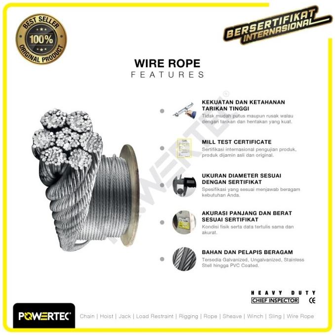 Jual Powertec Wire Rope Kawat Seling Baja 7X7 Iwrc 1.5Mm Galv - 2M | Shopee Indonesia