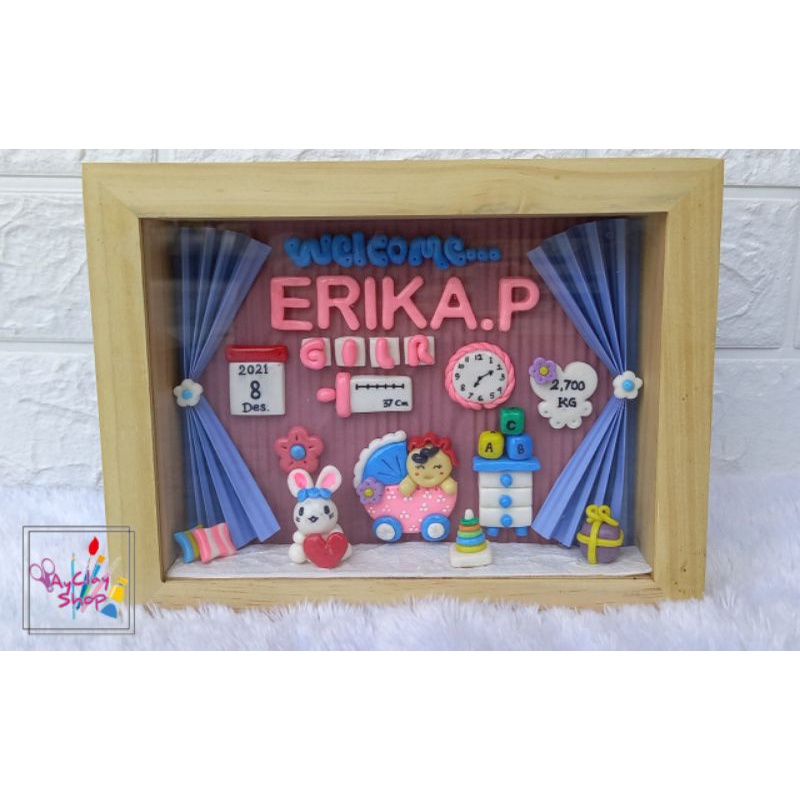 Jual Kado kelahiran bayi/ clay on frame 3D (unik dan bisa custom ucapan ...