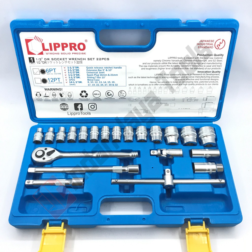 Jual LIPPRO Kunci Sok Set 22 Pcs 1/2" - Socket Set Shock Soket Set | Shopee Indonesia