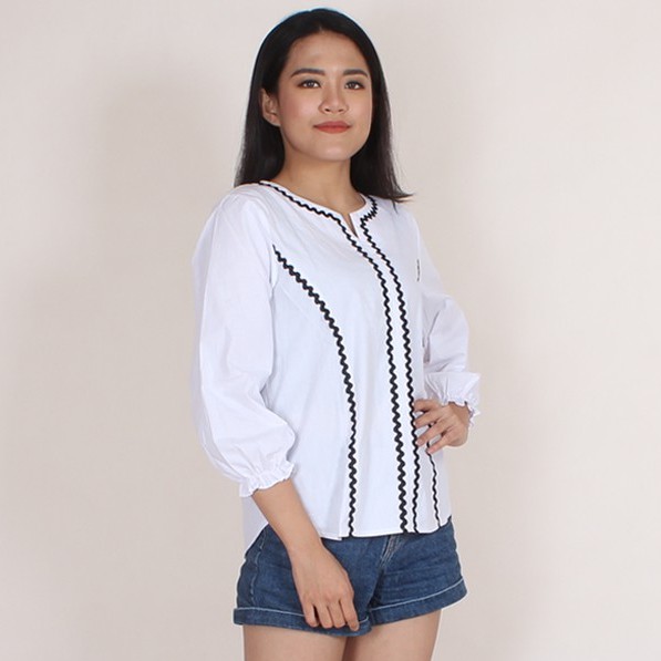 Jual ATASAN BLOUSE AIRIN KATUN RENDA BIKU BIKU - ATASAN KATUN LENGAN ...
