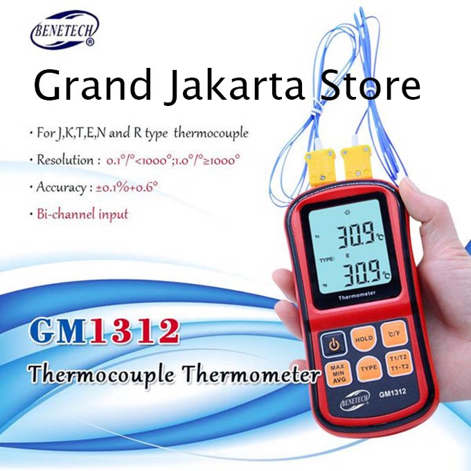 Jual Thermocouple Dual Channel GM1312 Benetech Probe Thermometer Termocouple 2 Chanel GM-1312 ...