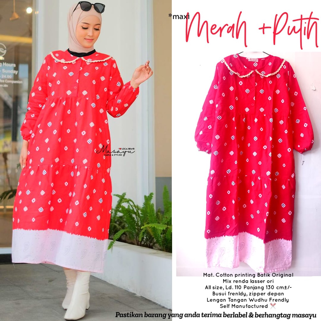 Jual Midi Dress Batik Jumputan Merah Putih Ori MSY | Shopee Indonesia