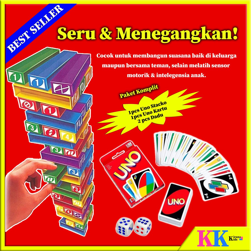 Jual uno stacko kartu card - mainan edukasi anak / game susun balok ...