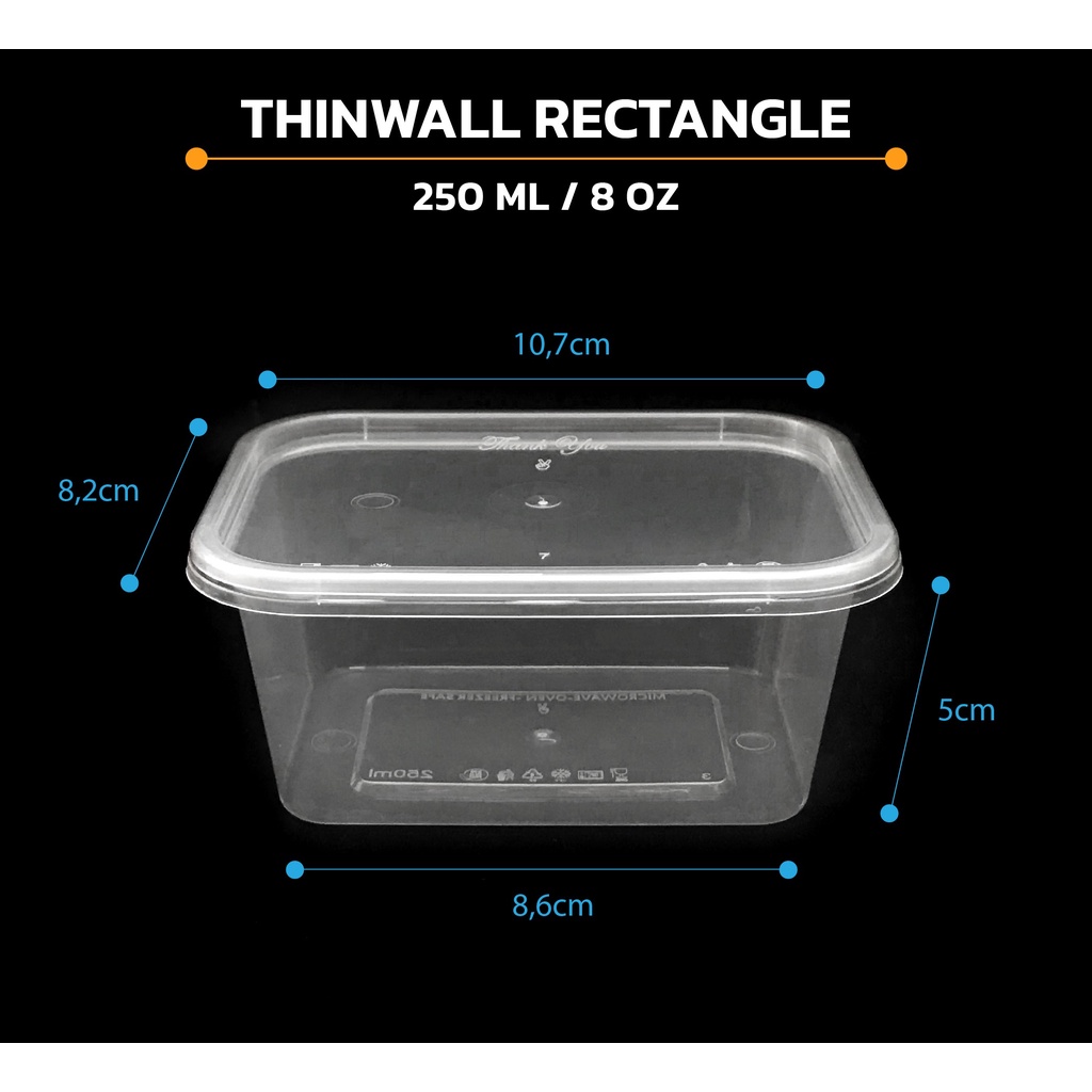 Jual Thinwall Rectangle 250ml + TUTUP isi 25pcs / Kotak Box Plastik Murah | Shopee Indonesia