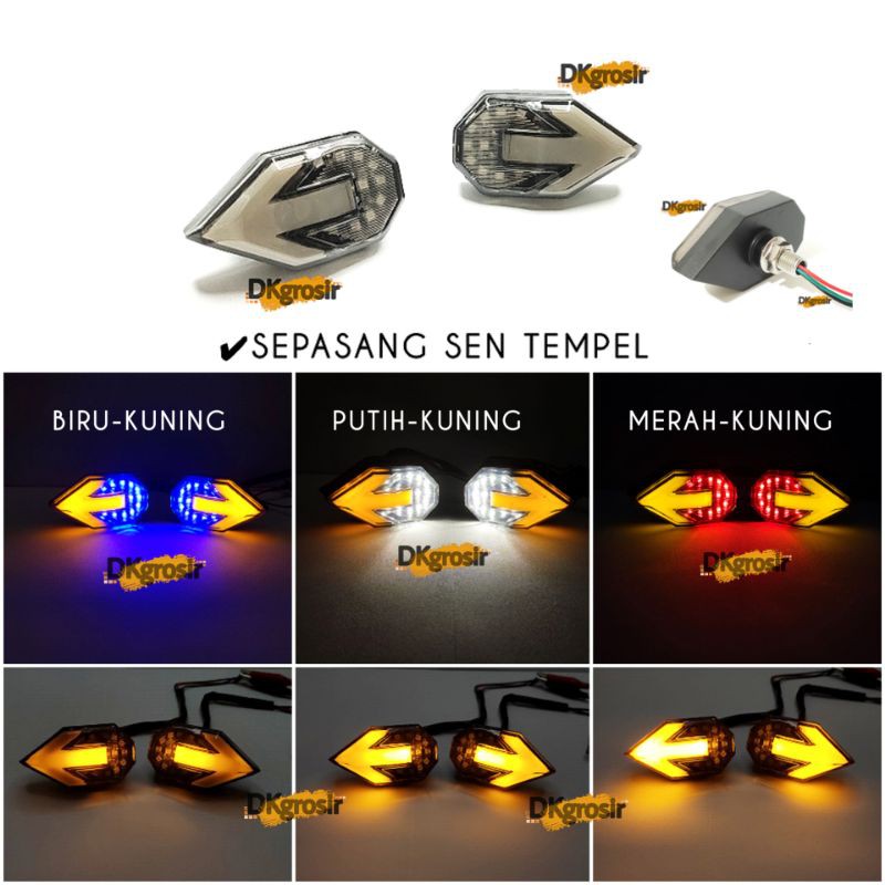 Jual Lampu Sein Tempel Running Standby 2 warna LED Senja Sen Motor Universal 2 mode Model panah ...