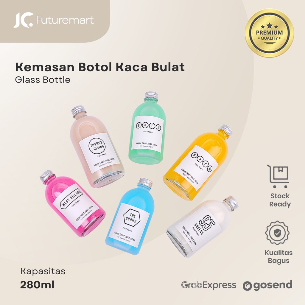 Jual Botol Kaca Bulat 280Ml Tutup Aluminium - B-280 Kemasan Kopi Susu ...