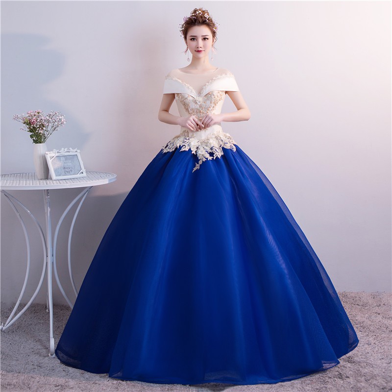 Jual SOLANI Gaun Pengantin Biru Sabrina Wedding Gown | Shopee Indonesia