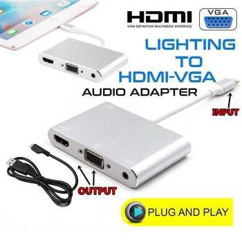 Jual Kabel 2 in 1 Lightning to VGA To HDMI Plus Audio | Shopee Indonesia