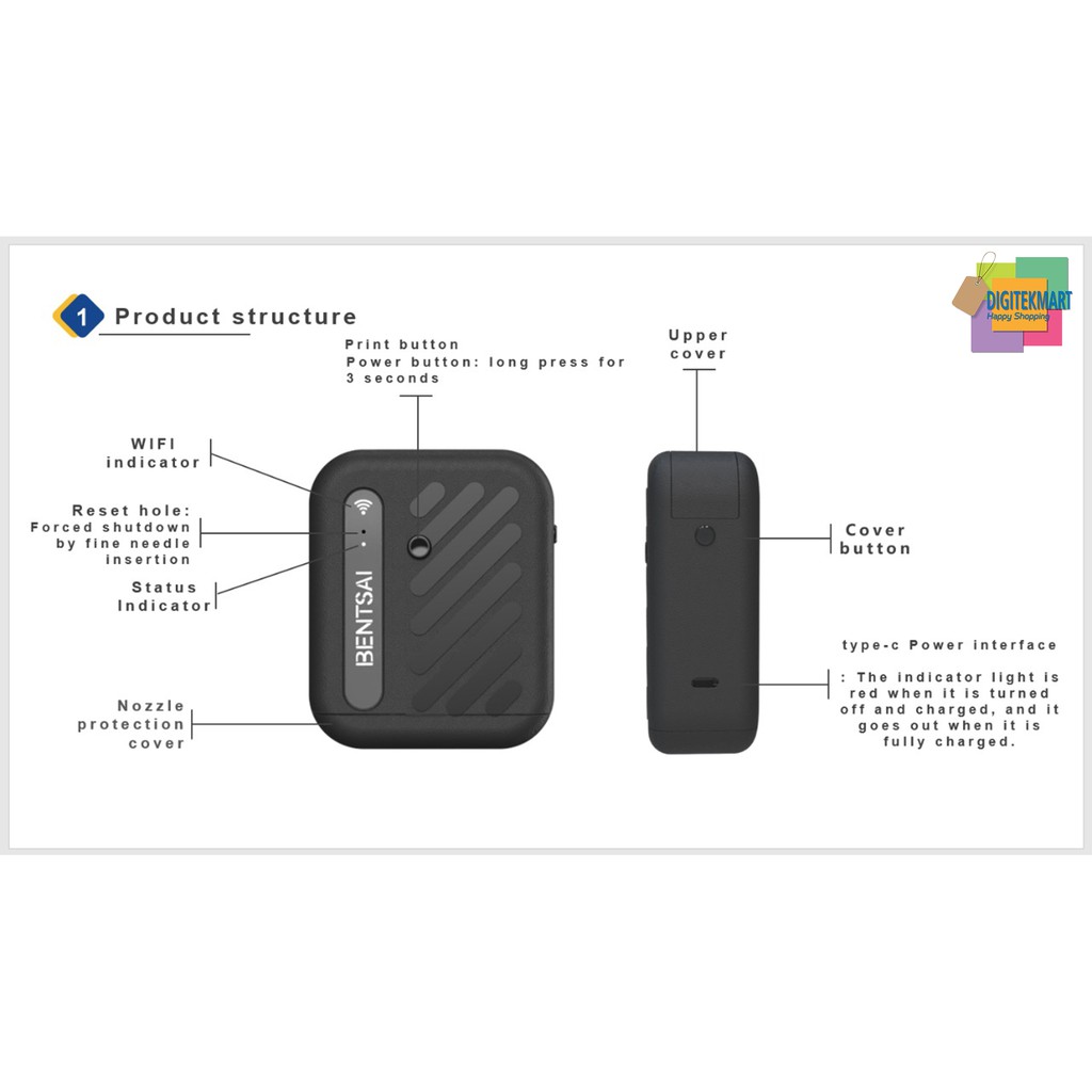 Jual BENTSAI B10 mini handheld printer prints anywhere seamlessly ...