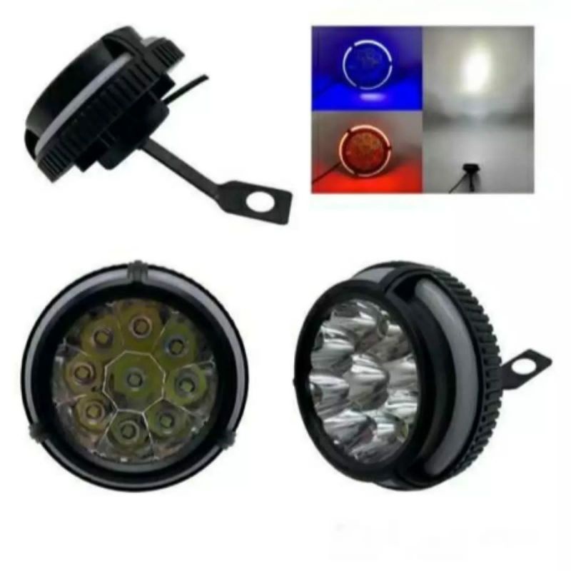 Jual Lampu tembak sorot spion bulat 9 mata LED ANGEL EYE merah biru ...