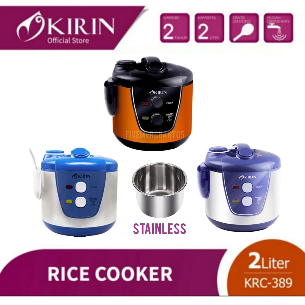 Jual Rice Cooker Stainless Kirin KRC 389 2 Liter Magic Com Kirin 389 ss Penanak Nasi Kirin KRC ...